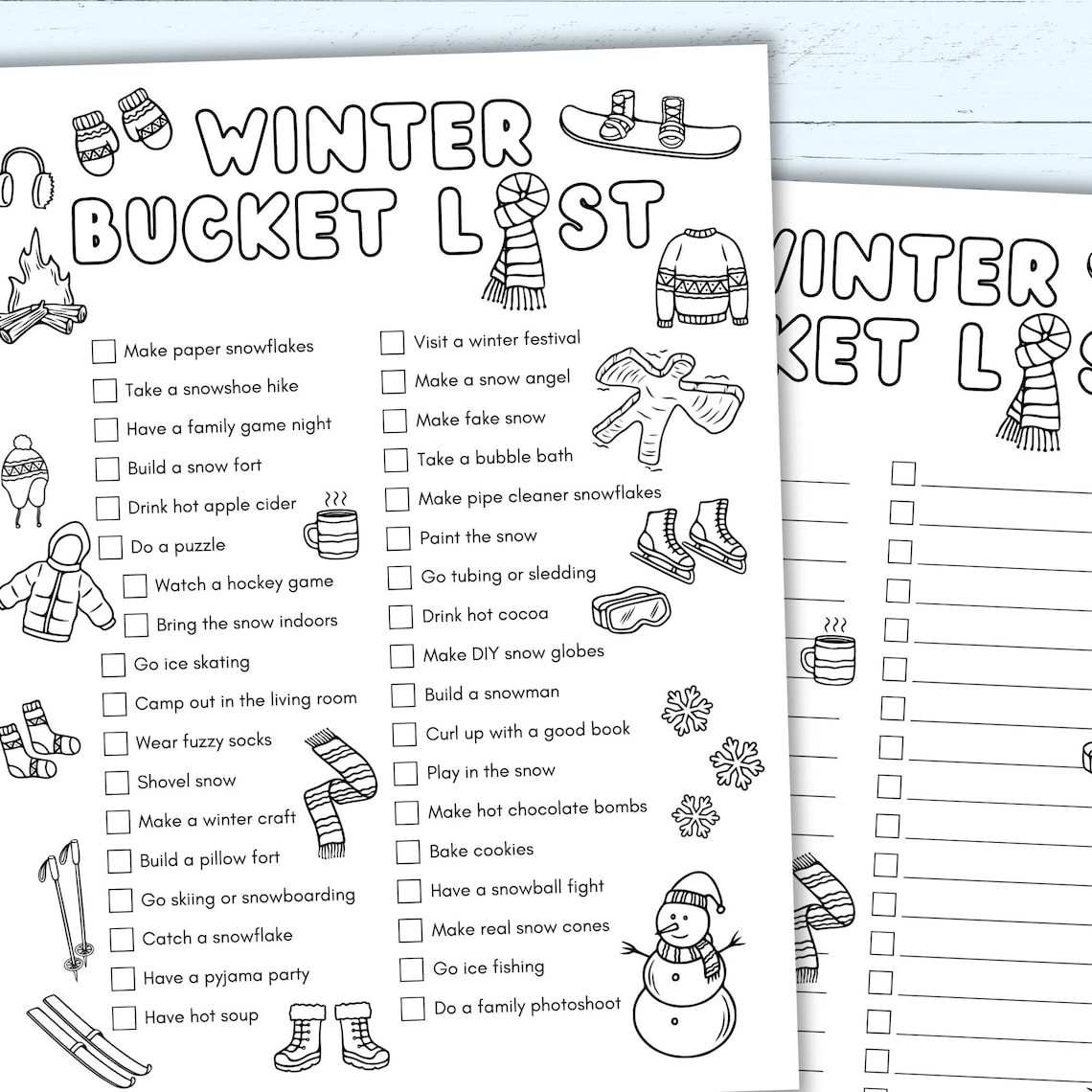 Winter Bucket List Printable - Winter Activity Checklist - Kids' Winter ...