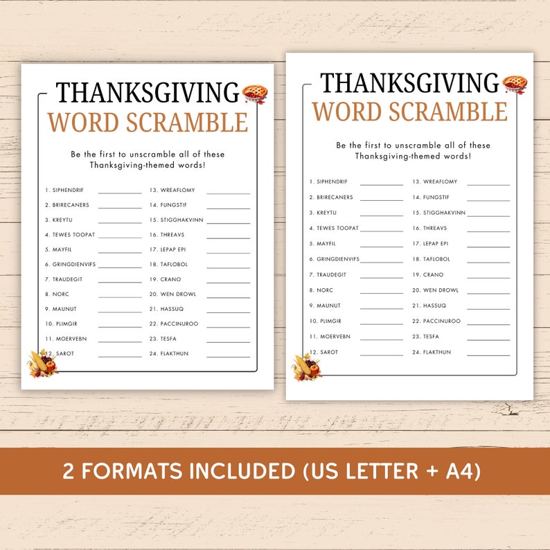 Thanksgiving Word Scramble - Printable Thanksgiving Activity ...