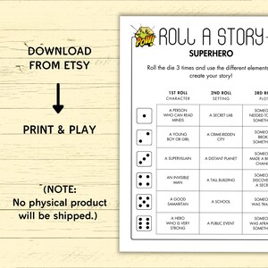 Roll a Superhero Story - Creative Writing Prompt Activity - Printable ...