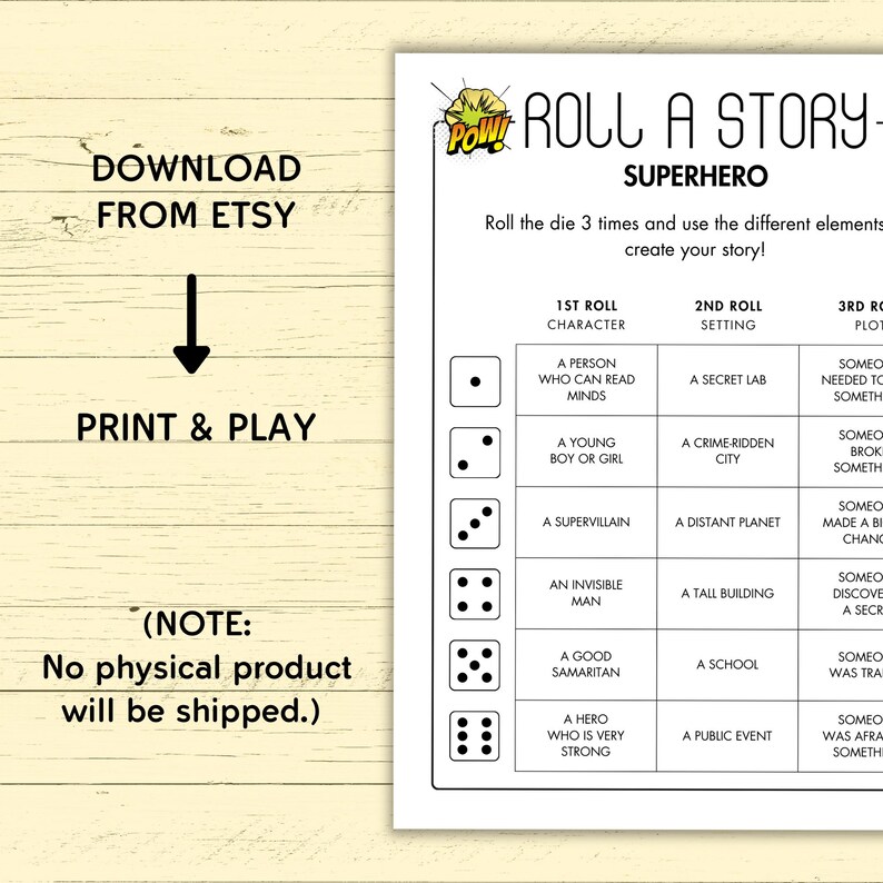 Roll a Superhero Story - Creative Writing Prompt Activity - Printable ...