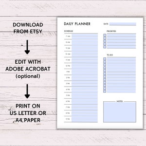 Editable Daily Planner Instant Download Blank Fillable PDF Printable ...
