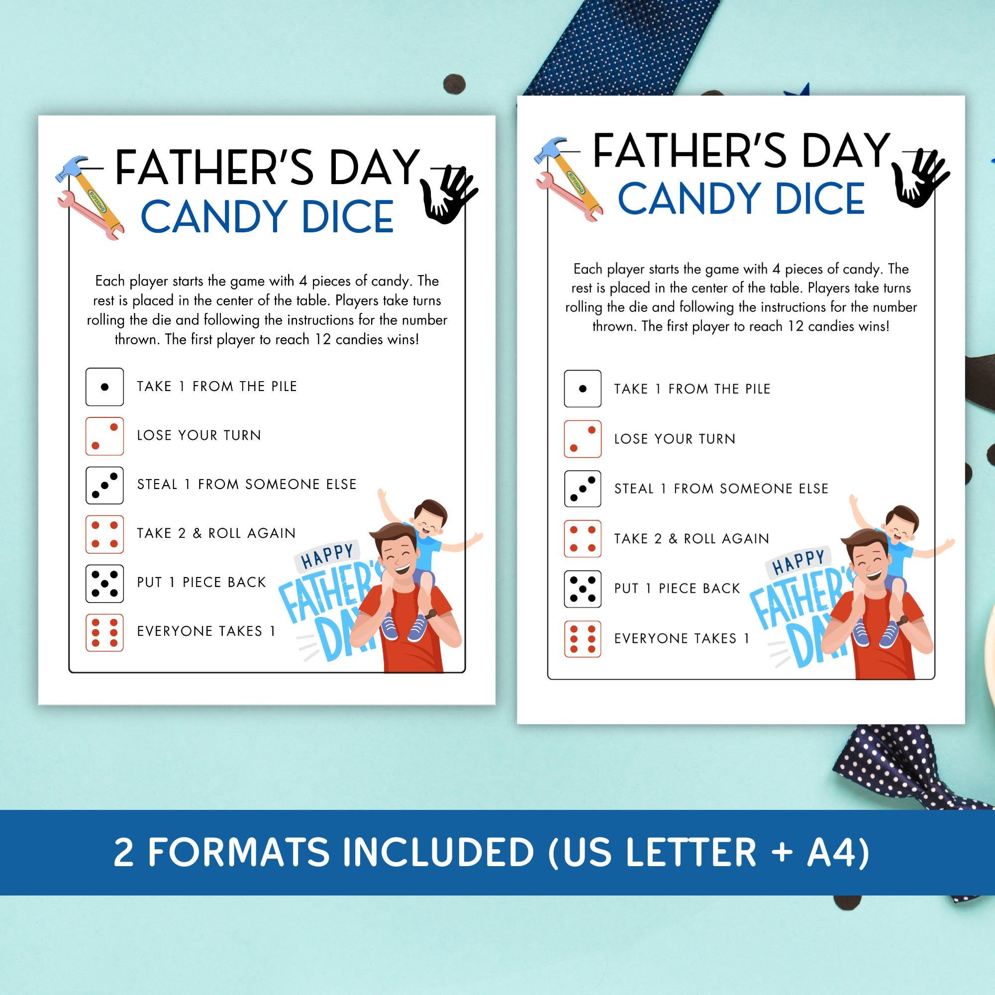 Printable Father's Day Candy Dice Game - Family Activity - Father's Day ...