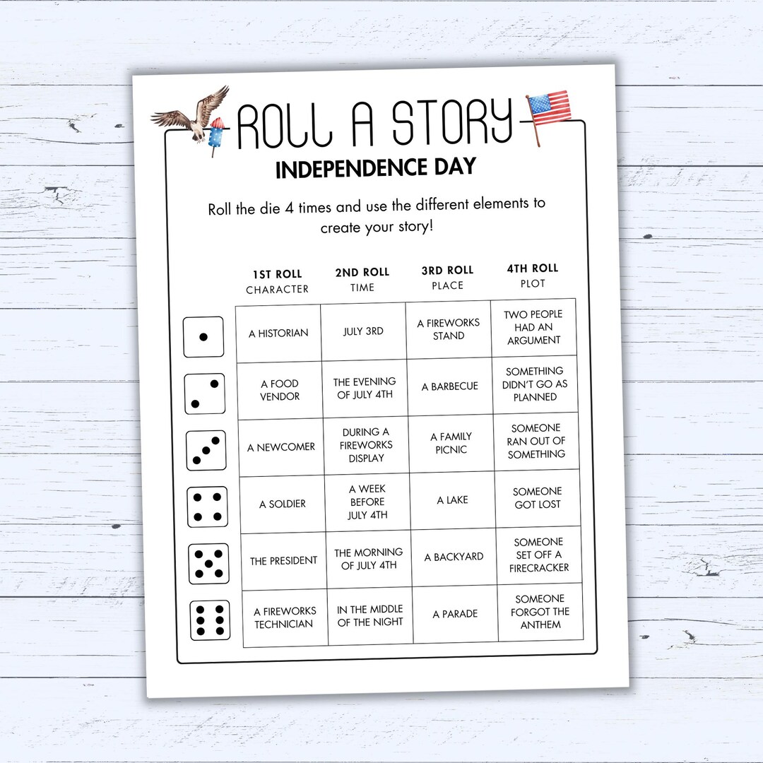 4th of July Roll a Story - Creative Writing Prompts - Printable Story ...