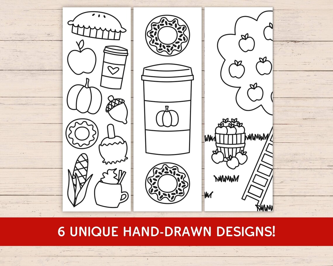 Printable Fall Coloring Bookmarks Set of 6 PDF Instant - Etsy