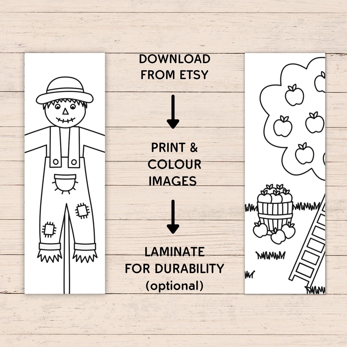 Printable Fall Coloring Bookmarks - Set of 6 - PDF Instant Digital ...