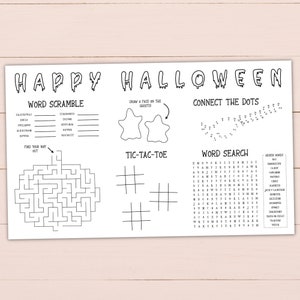 Printable Halloween Activity Placemat for Kids - 3 Sizes - Activity ...