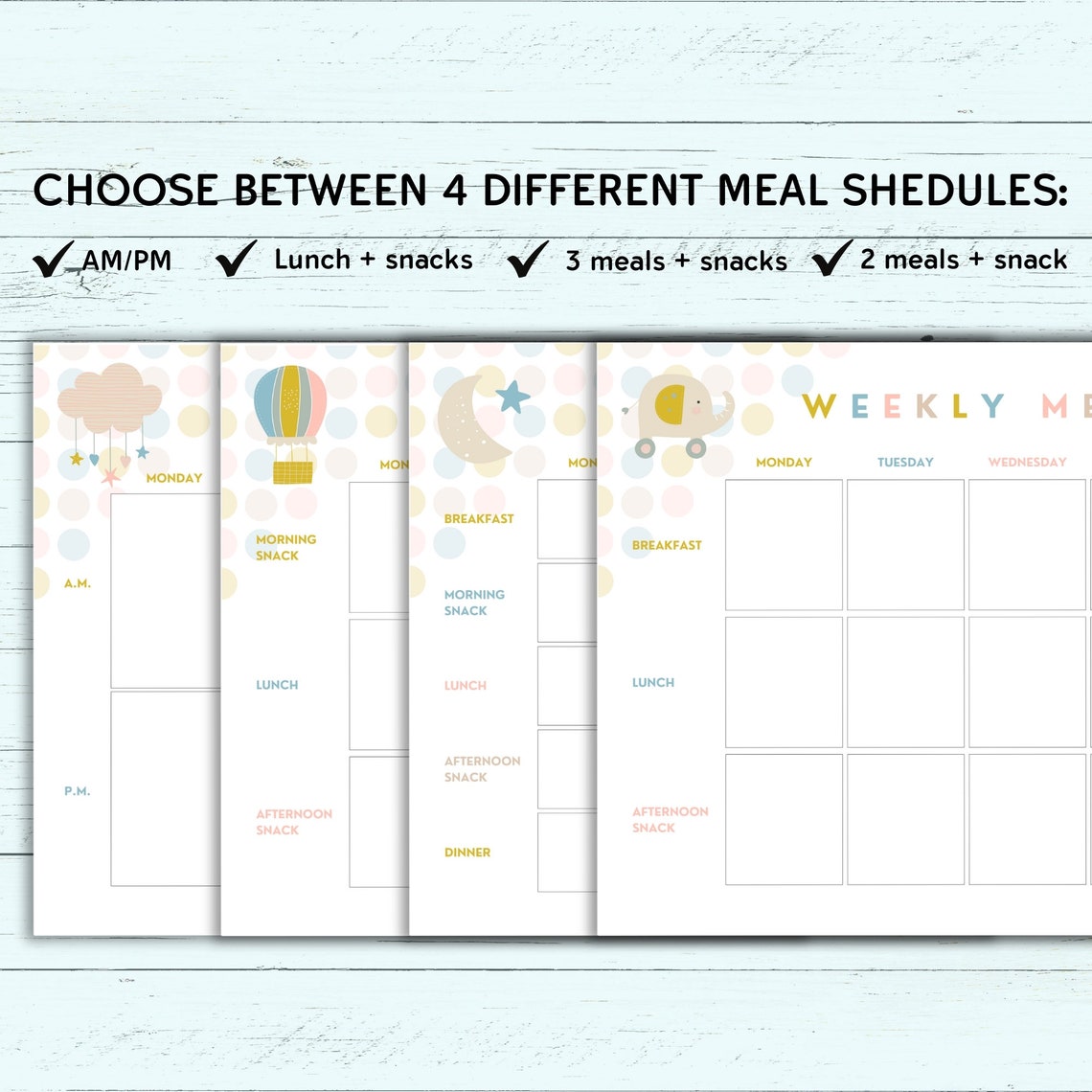 Cute Printable Weekly & Monthly Menu for Kids - Blank Fillable PDF ...