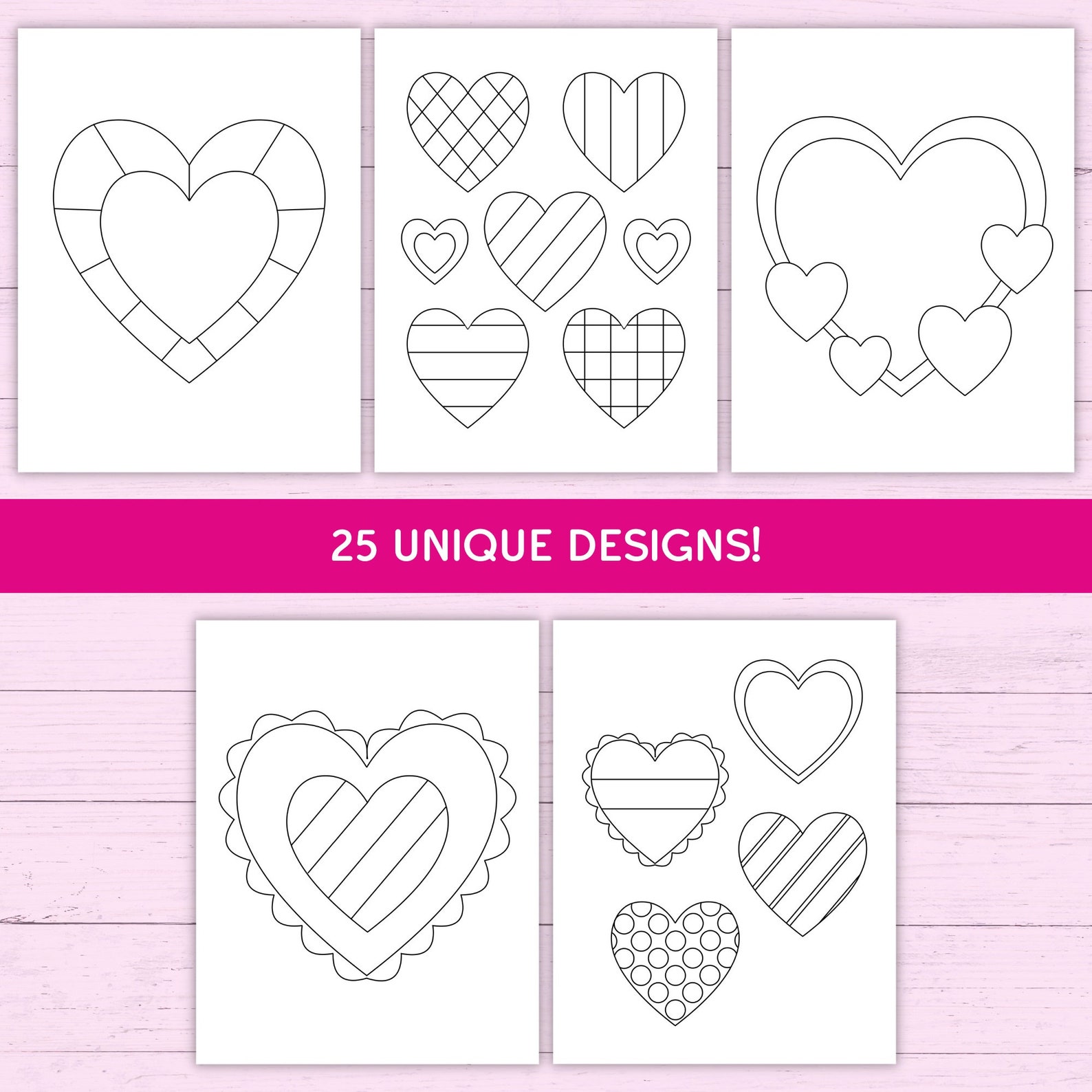 25 Heart Coloring Pages - Instant Download PDF - Valentine's Day ...