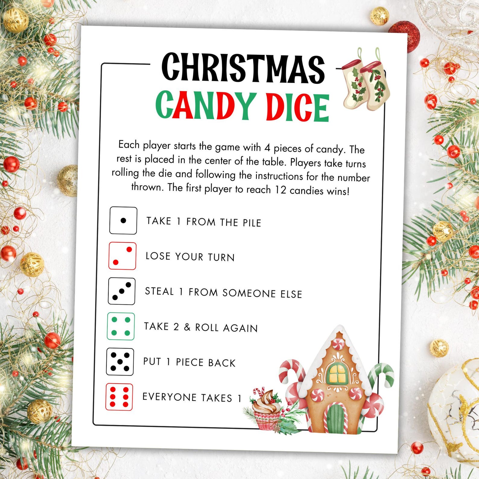 Printable Christmas Candy Dice Game - Christmas Party Game - Christmas ...