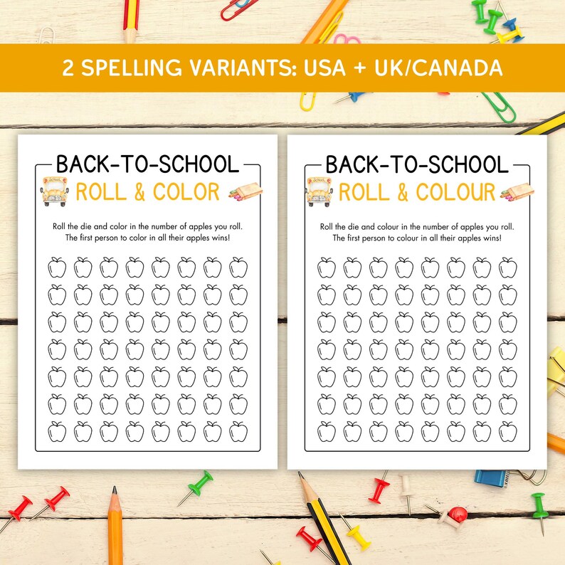Printable Back to School Roll and Color Game - Game for Students ...
