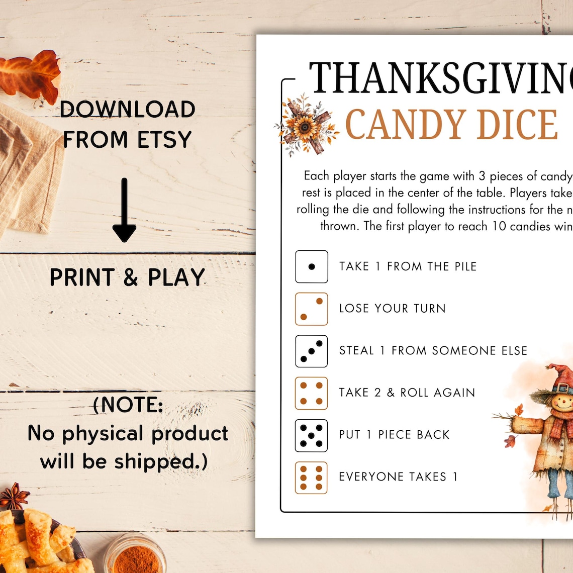 Printable Thanksgiving Candy Dice Game - Thanksgiving Party Game ...