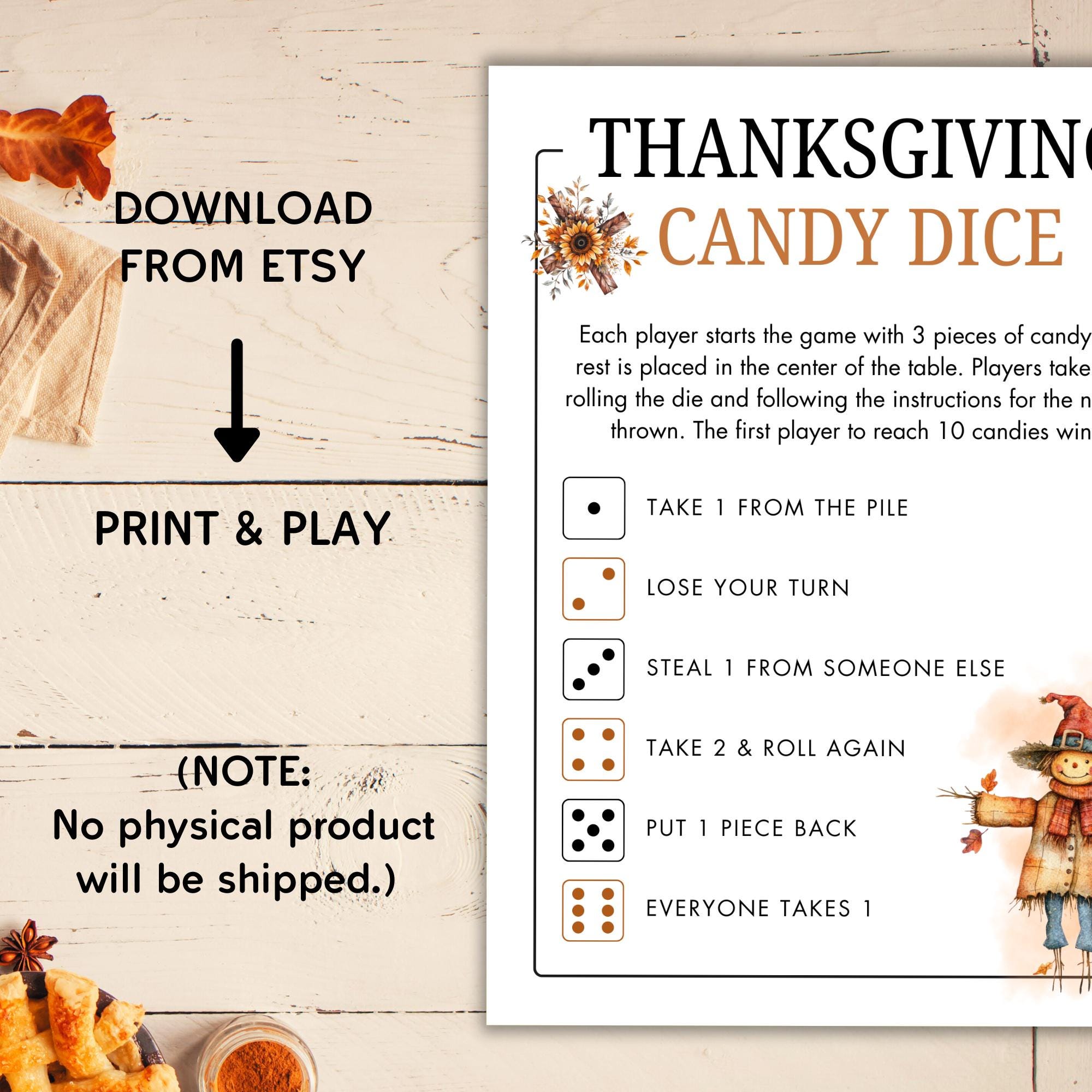 Printable Thanksgiving Candy Dice Game - Thanksgiving Party Game ...