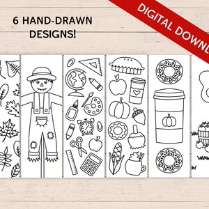 Printable Fall Coloring Bookmarks Set of 6 PDF Instant - Etsy