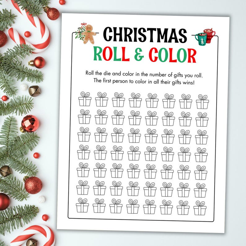 Printable Christmas Roll and Color Game - Christmas Party Game ...
