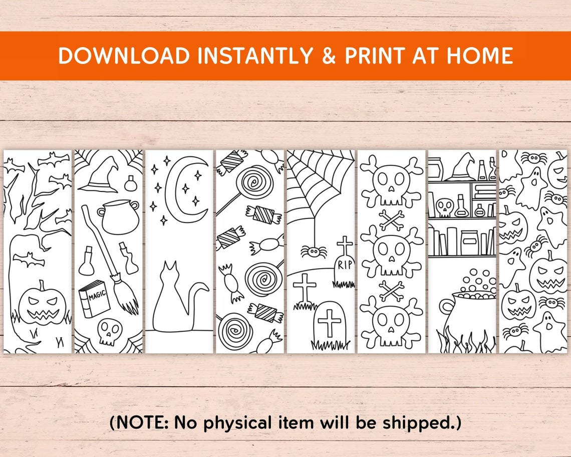 Printable Halloween Coloring Bookmarks Set of 8 PDF - Etsy