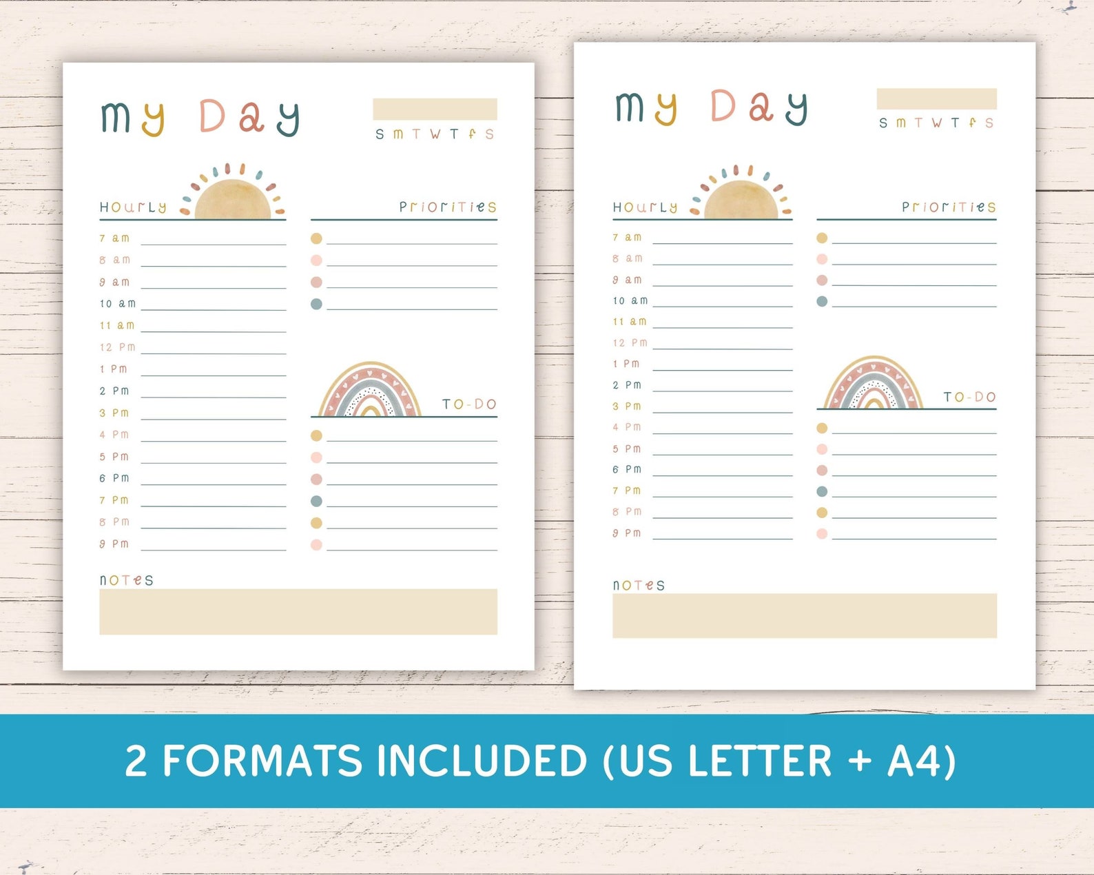 Printable Boho Daily Planner US Letter A4 Editable - Etsy