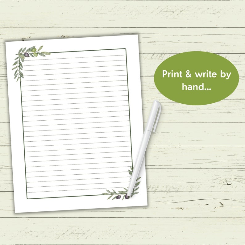 Cute Printable Olive Branch Stationery - Digital Note Paper - Instant ...