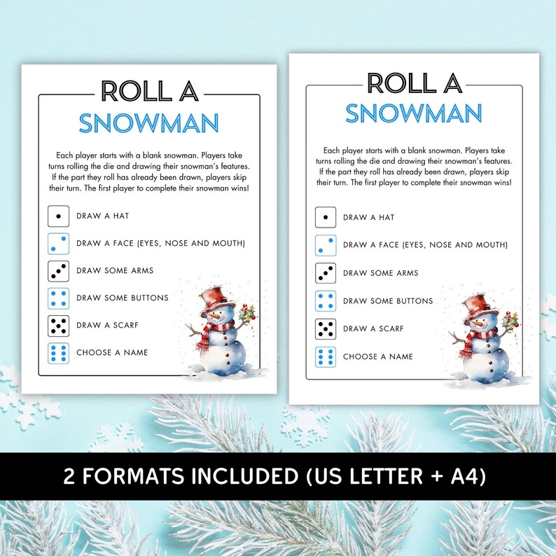 Roll a Snowman Game - Printable Christmas Game - Winter Activity for ...