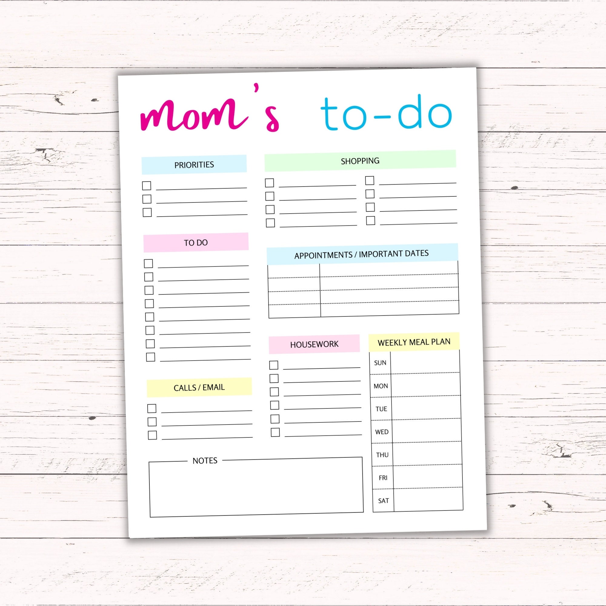 Printable Mom To-do List - US Letter + A4 - Editable Instant Download ...