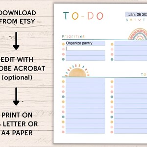 Printable Boho To-do List US Letter A4 Editable Instant - Etsy
