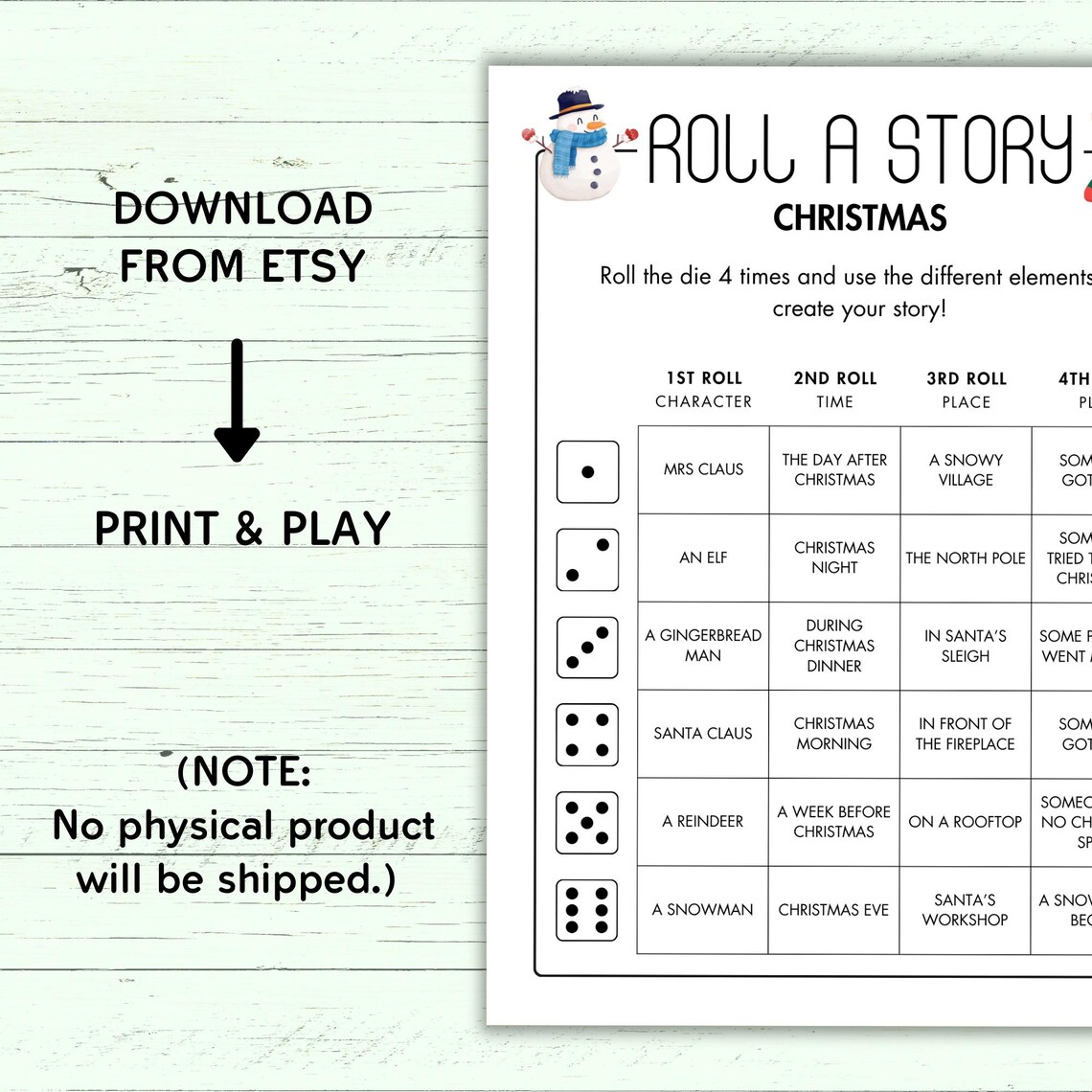 Christmas Roll a Story - Creative Writing Prompt Activity - Printable ...