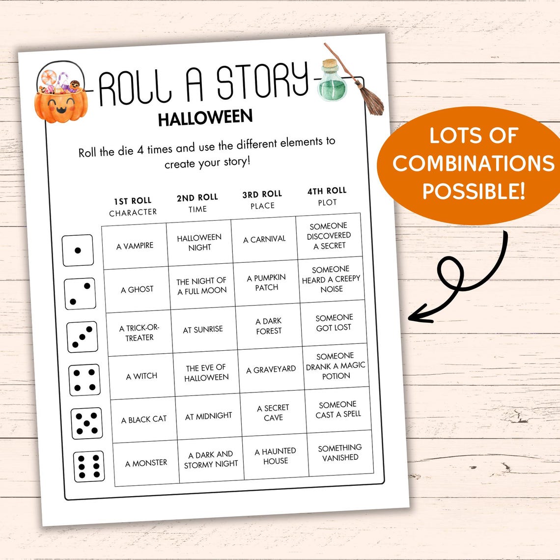 Halloween Roll a Story - Creative Writing Prompt Activity - Printable ...