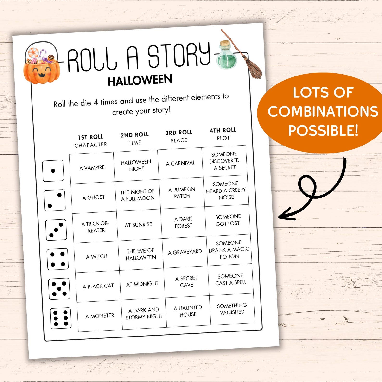 Halloween Roll a Story - Creative Writing Prompt Activity - Printable ...