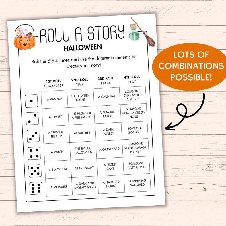 Halloween Roll a Story - Creative Writing Prompt Activity - Printable ...