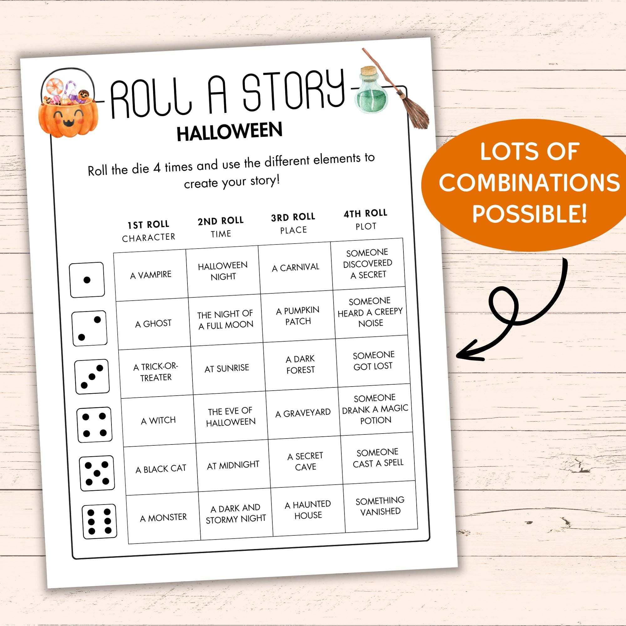 Halloween Roll a Story - Creative Writing Prompt Activity - Printable ...