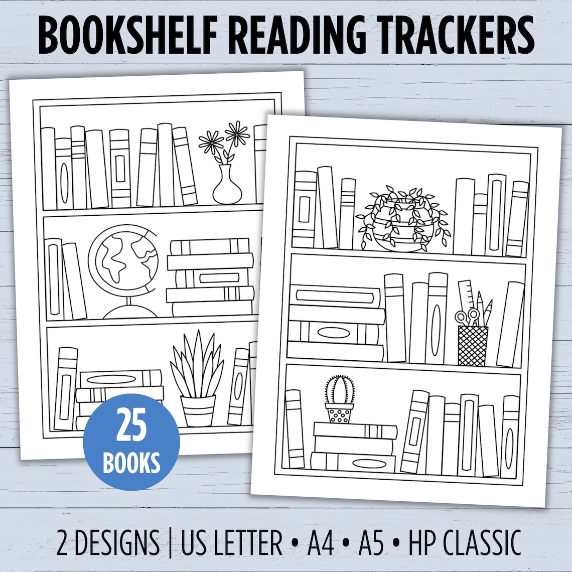 Bookshelf Reading Tracker Printable - 25 Books | 2 Designs - Printable ...