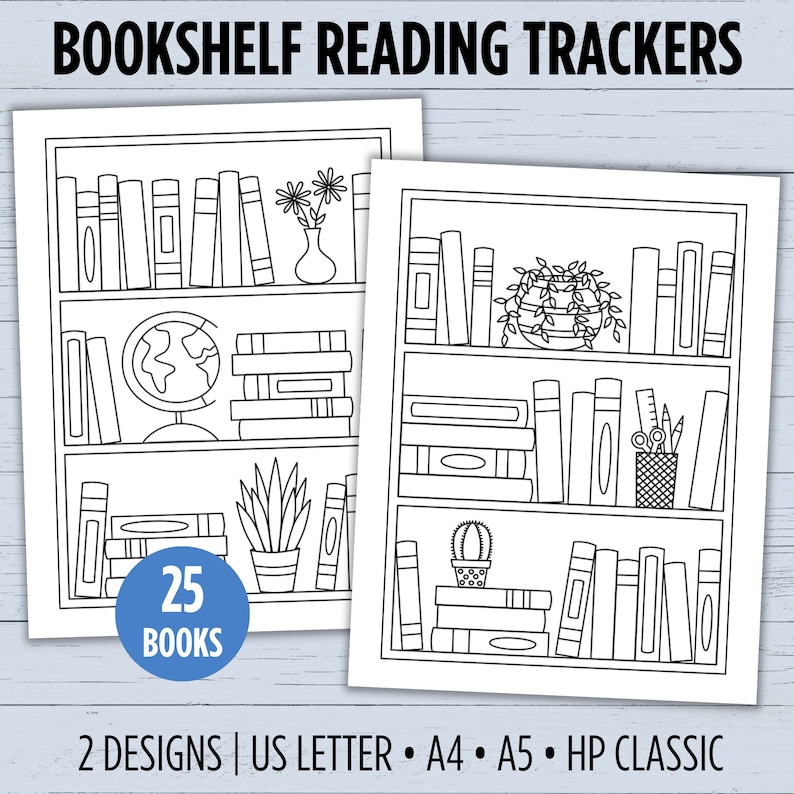 Bookshelf Reading Tracker Printable - 25 Books | 2 Designs - Printable ...
