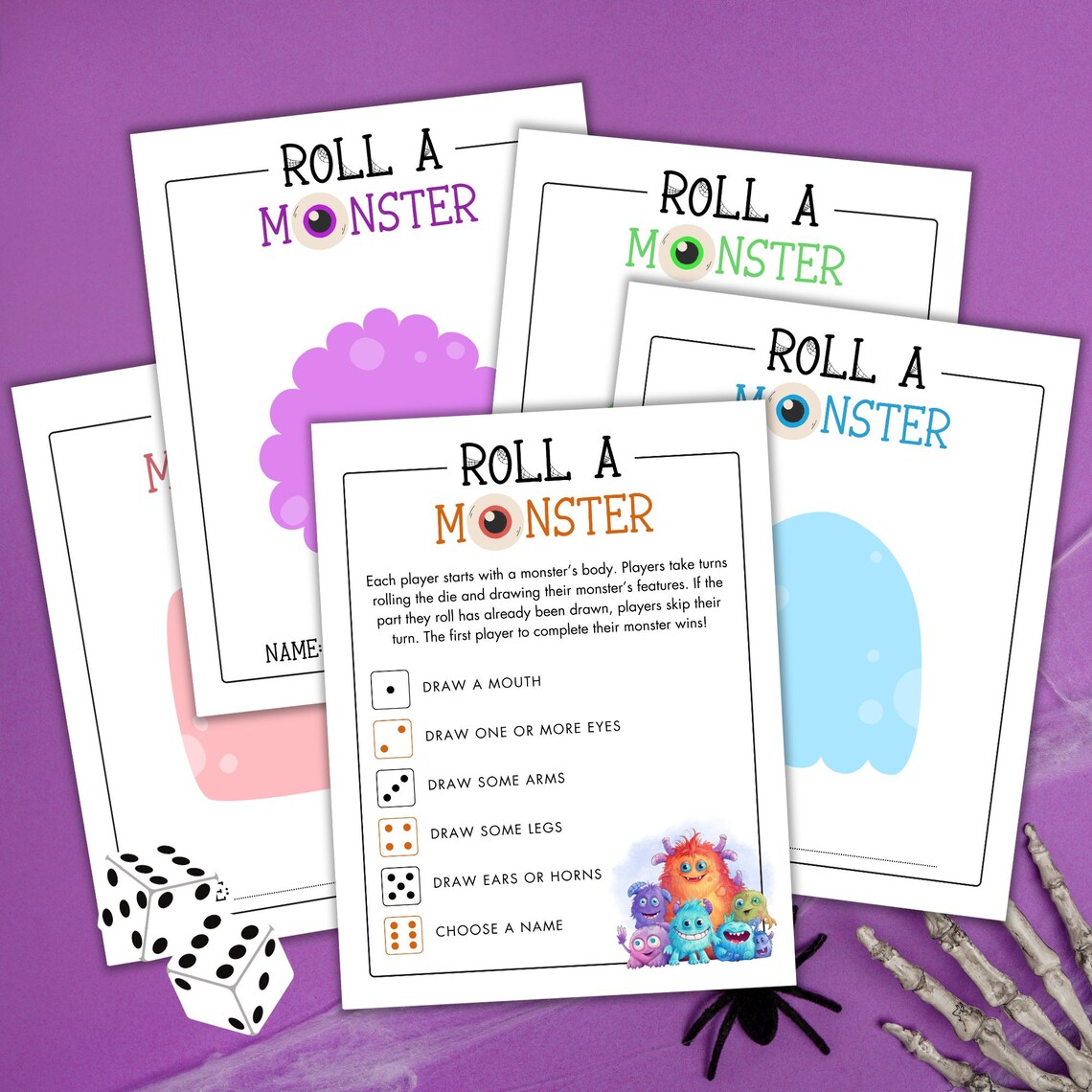 Roll a Monster Game - Printable Halloween Game - Halloween Activity for ...