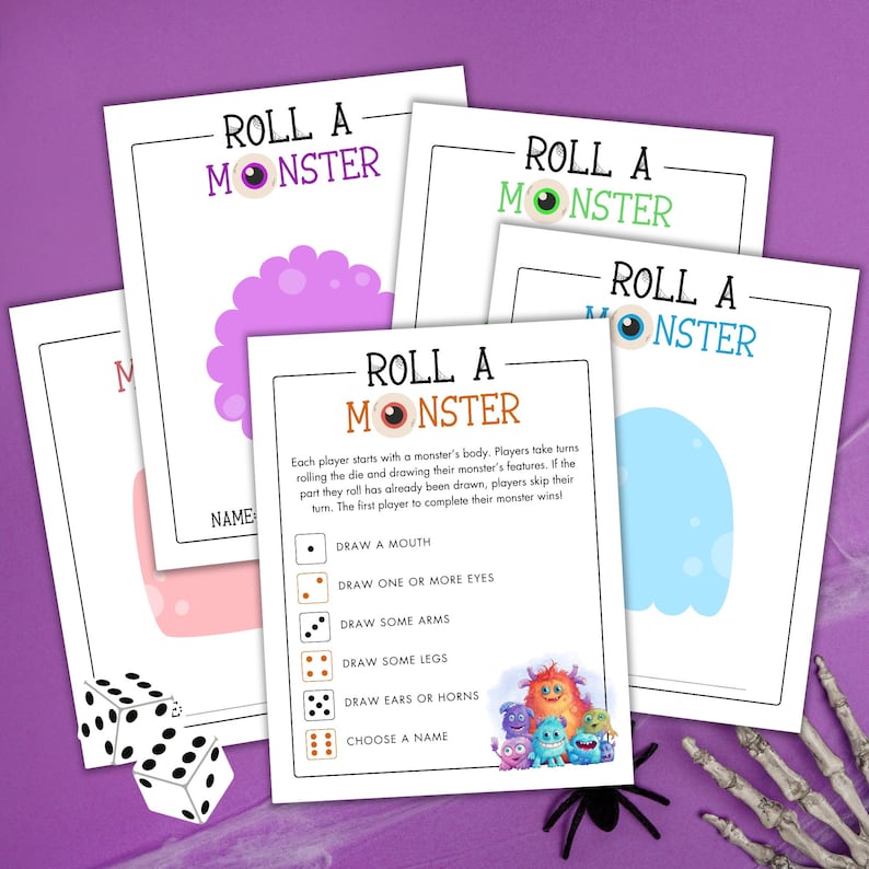Roll a Monster Game - Printable Halloween Game - Halloween Activity for ...