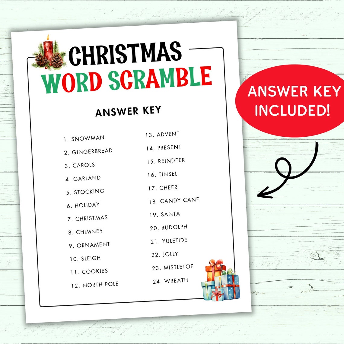 Christmas Word Scramble - Printable Holiday Activity - Christmas Party ...
