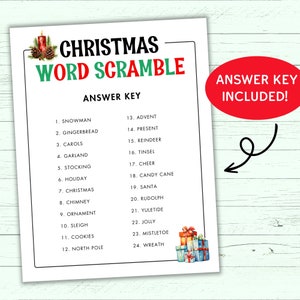 Christmas Word Scramble - Printable Holiday Activity - Christmas Party ...