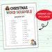 Christmas Word Scramble Printable Holiday Activity Christmas Party Game ...