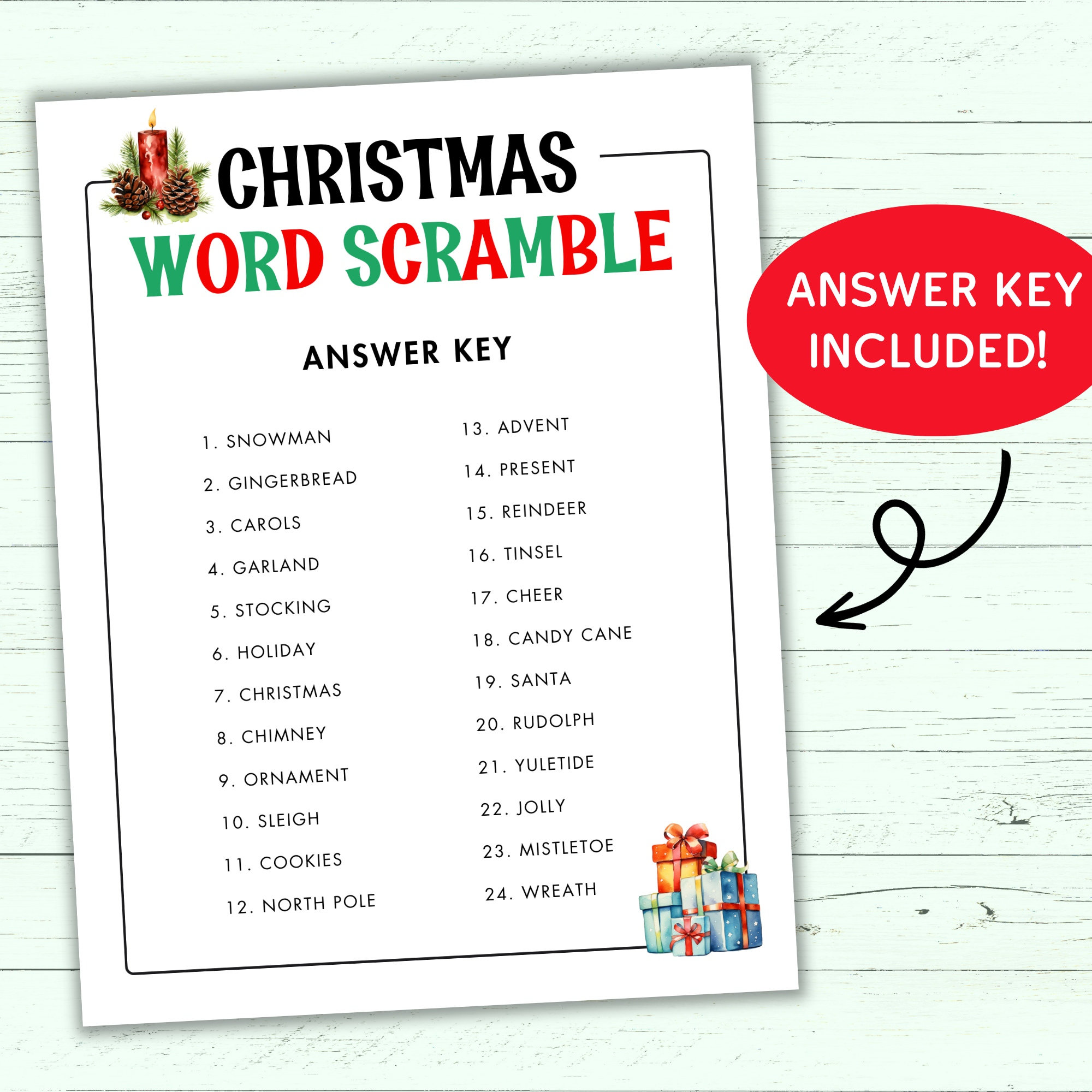 Christmas Word Scramble - Printable Holiday Activity - Christmas Party ...