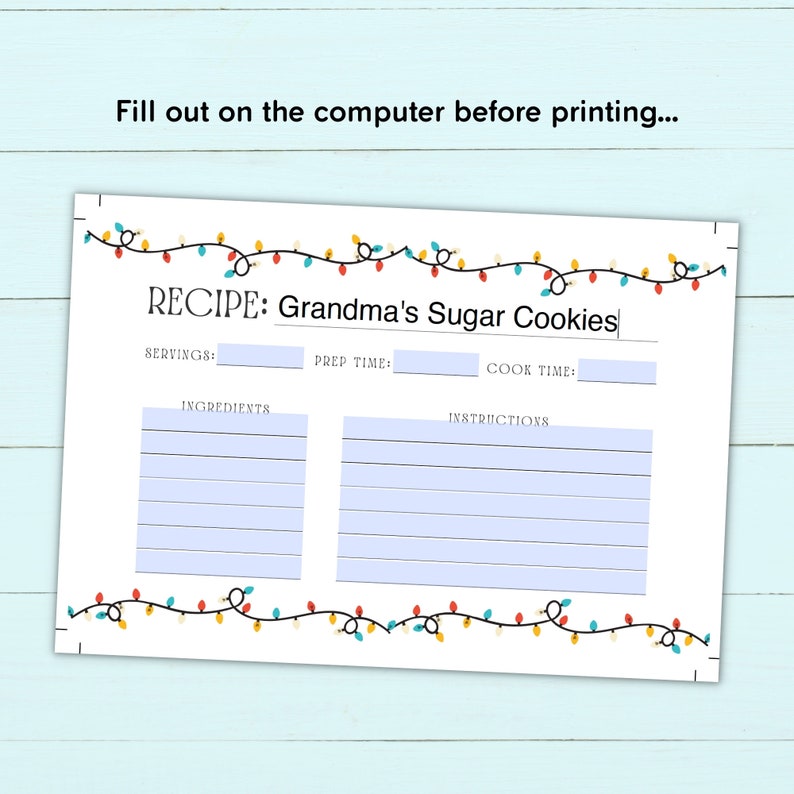 Printable Christmas Recipe Card - Editable Recipe Card Template - 4x6 ...