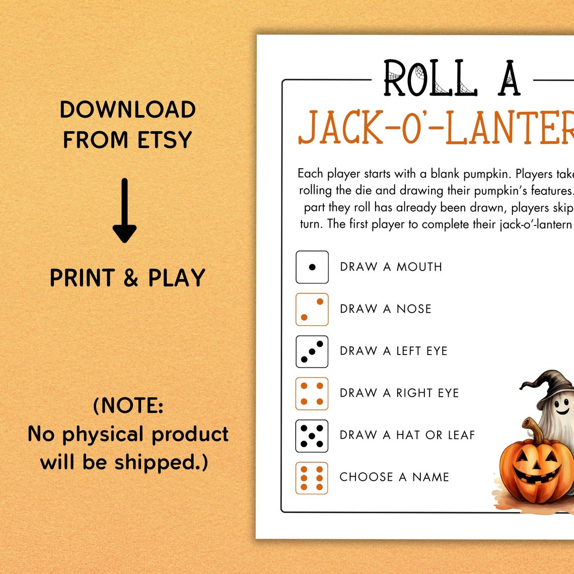 Roll a Jack O Lantern Game - Printable Halloween Game - Halloween ...
