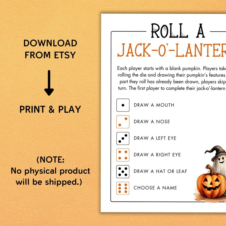 Roll a Jack O Lantern Game - Printable Halloween Game - Halloween ...