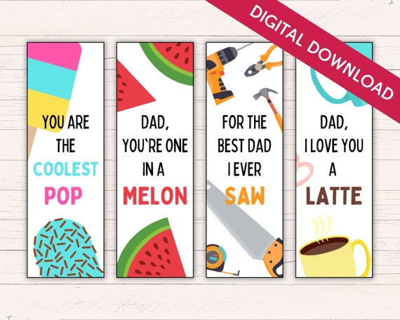 Cute Printable Father's Day Bookmarks With Puns PDF - Etsy