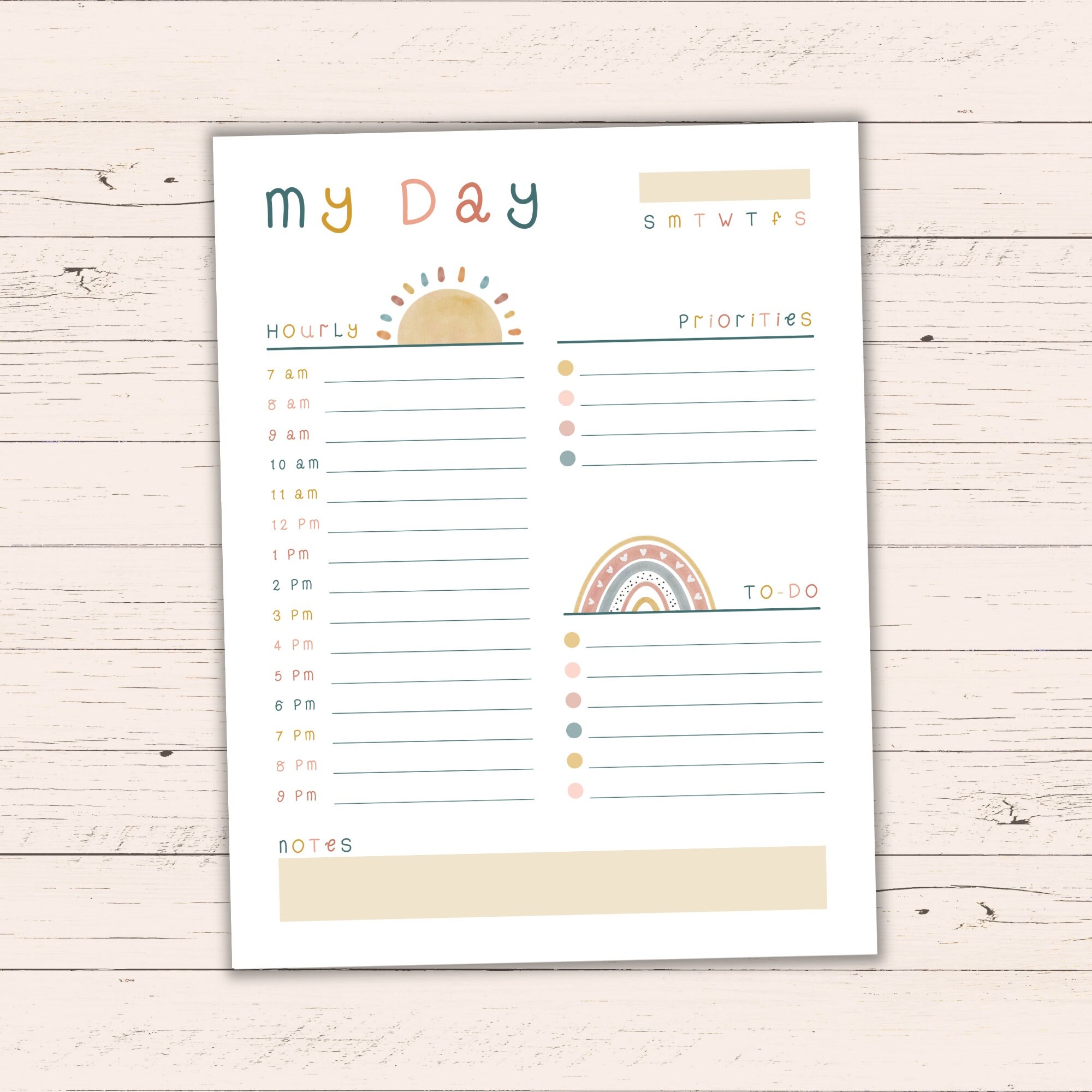 Printable Boho Daily Planner - US Letter + A4 - Editable Instant ...
