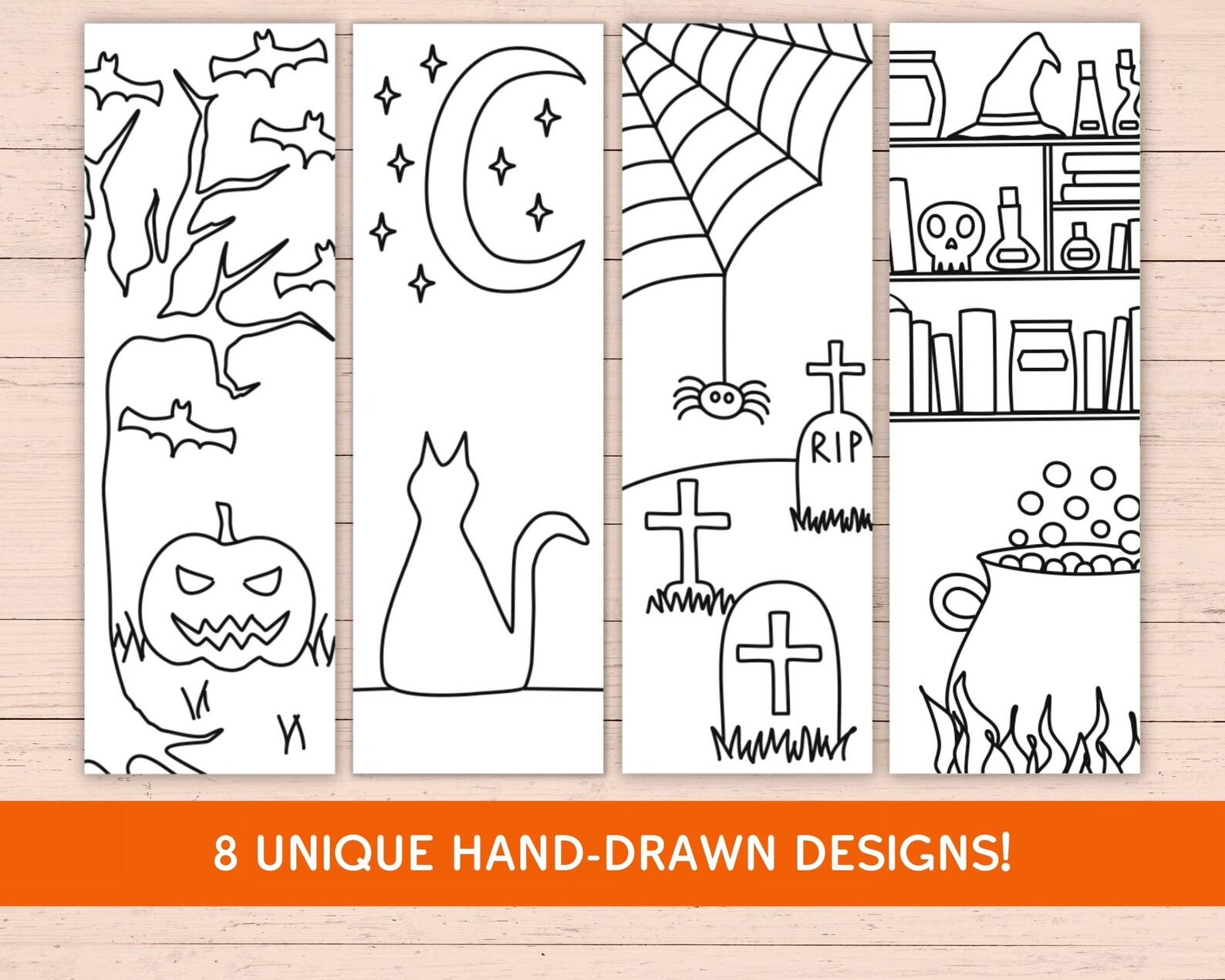 Printable Halloween Coloring Bookmarks Set of 8 PDF - Etsy