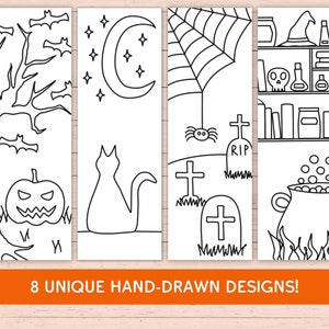 Printable Halloween Coloring Bookmarks Set of 8 PDF - Etsy