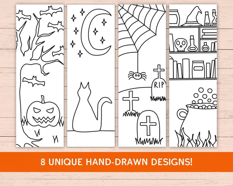 Printable Halloween Coloring Bookmarks Set of 8 PDF - Etsy