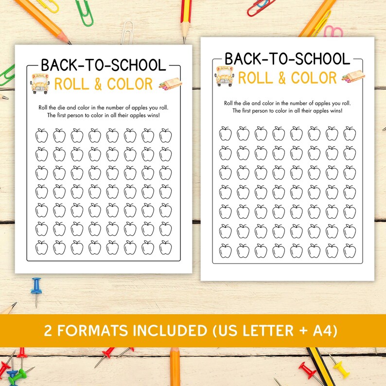 Printable Back to School Roll and Color Game - Game for Students ...