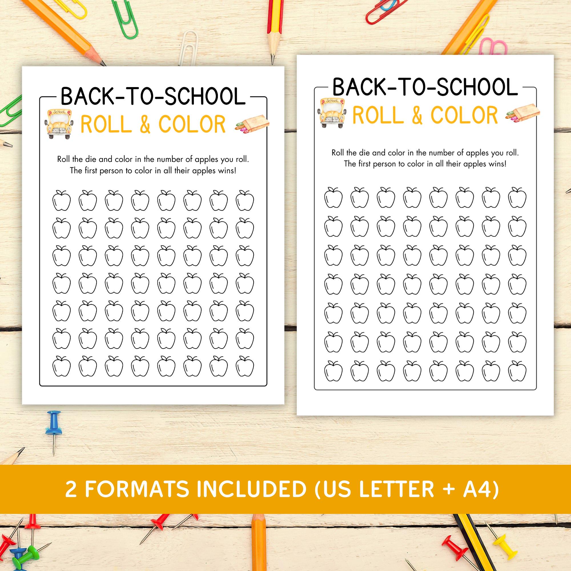 Printable Back to School Roll and Color Game - Game for Students ...