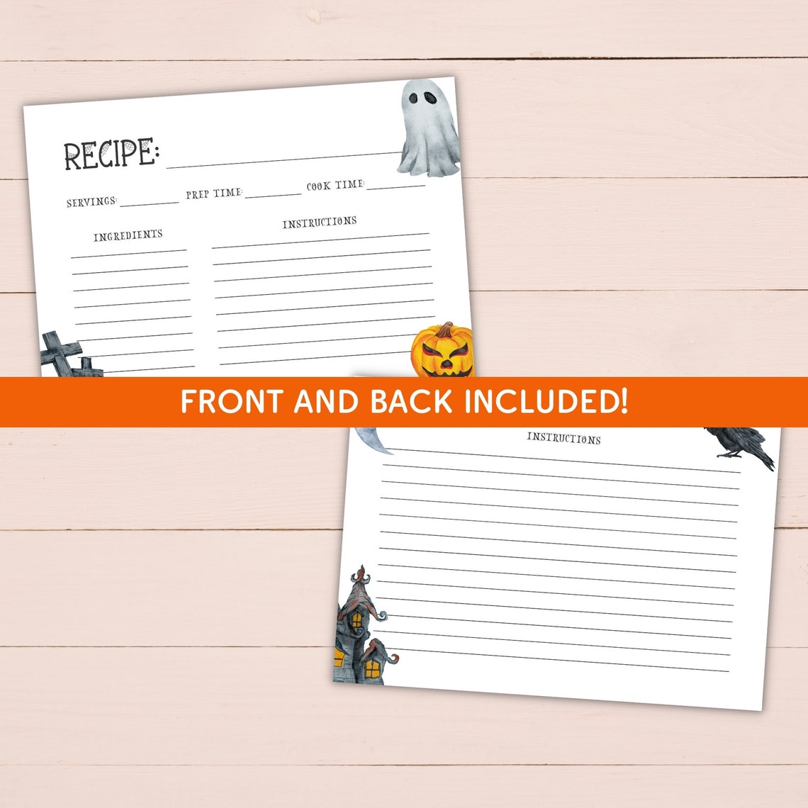 Printable Halloween Recipe Card Bundle Editable Recipe Card Template ...