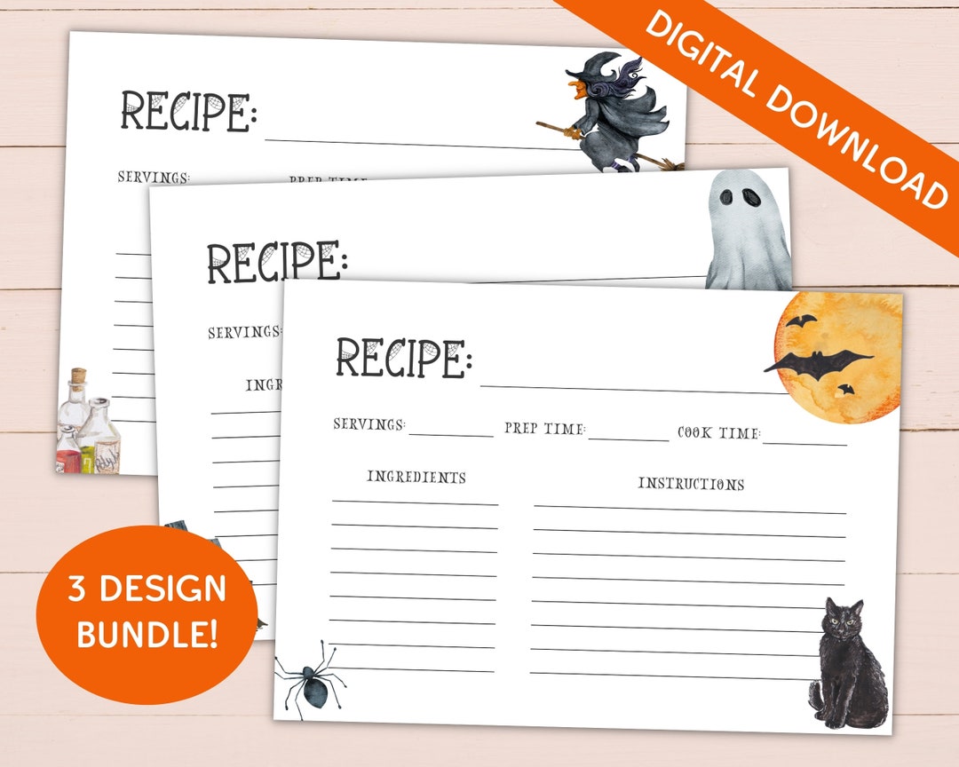 Printable Halloween Recipe Card Bundle Editable Recipe Card - Etsy
