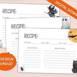 Printable Halloween Recipe Card Bundle Editable Recipe Card Template ...